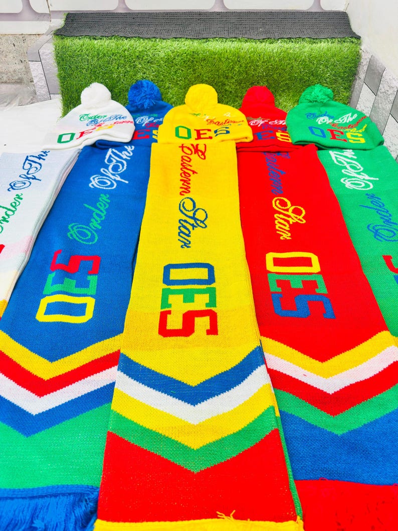 OES, Order of the Eastern Star Scarf and Knit Beanie/cap Wool Set 5 ...