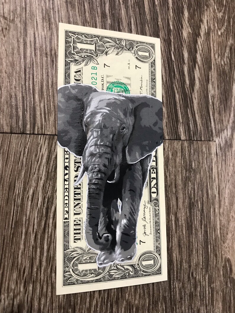 Elephant 1 Dollar Bill Original Painting US Blood Money - Etsy