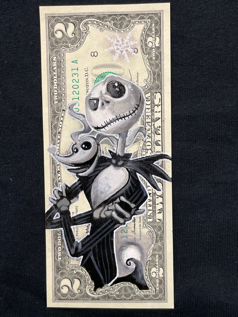 Jack Skellington & Zero 2 Dollar Bill Original Painting - Etsy
