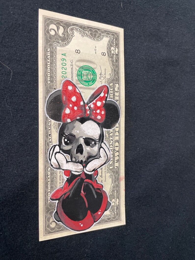 Skeleton Minnie 2 Dollar Bill Original Painting - Etsy
