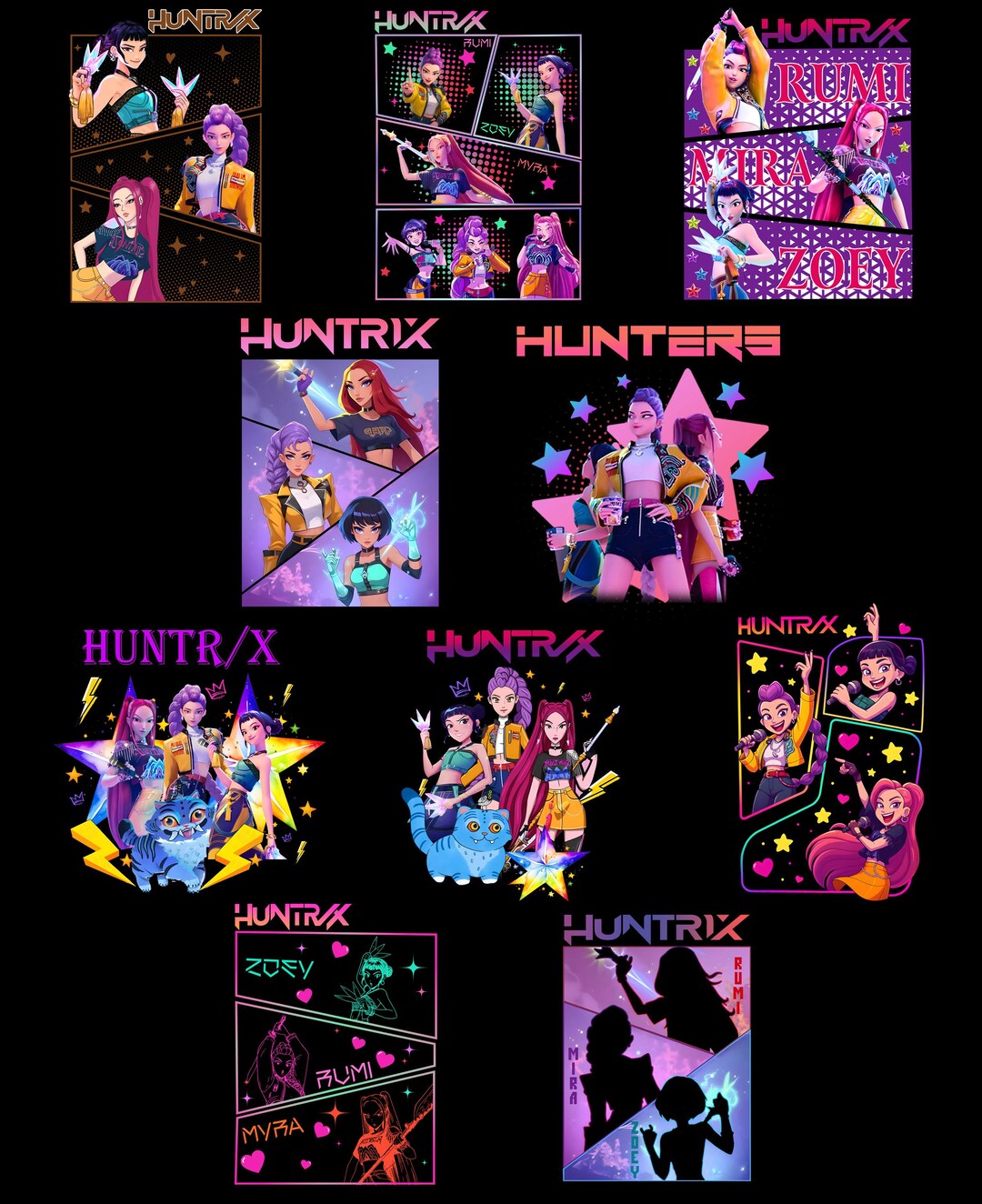 Huntrix Kpop Demon Hunters Png Bundle, Kpop Idol Group Png Design, Girl ...
