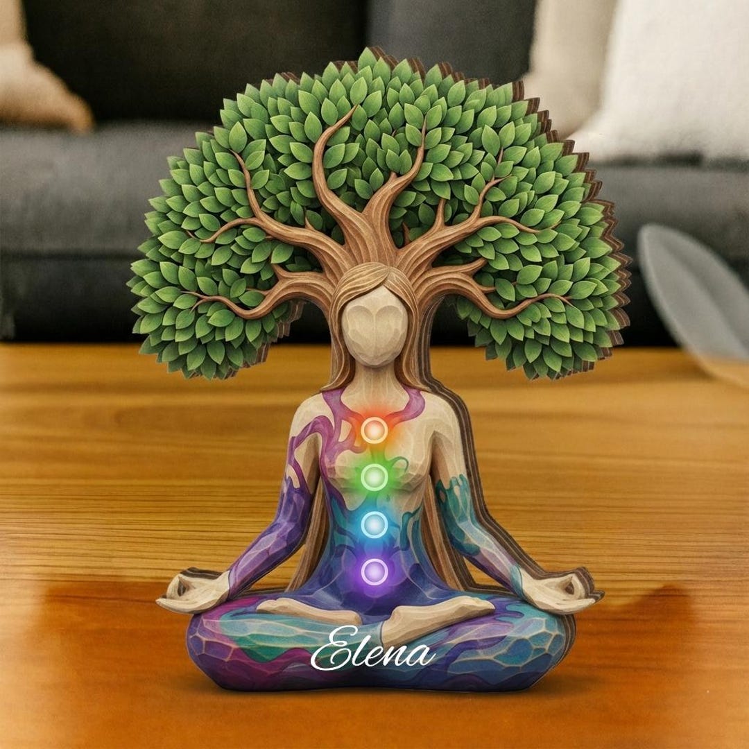 Personalized Wooden Block: Name Custom Meditation Figure, Chakra ...