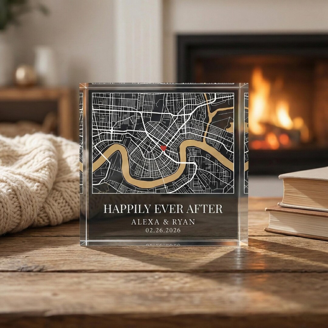 Personalized Acrylic Block: Date Map Design, Names Date Text - Etsy