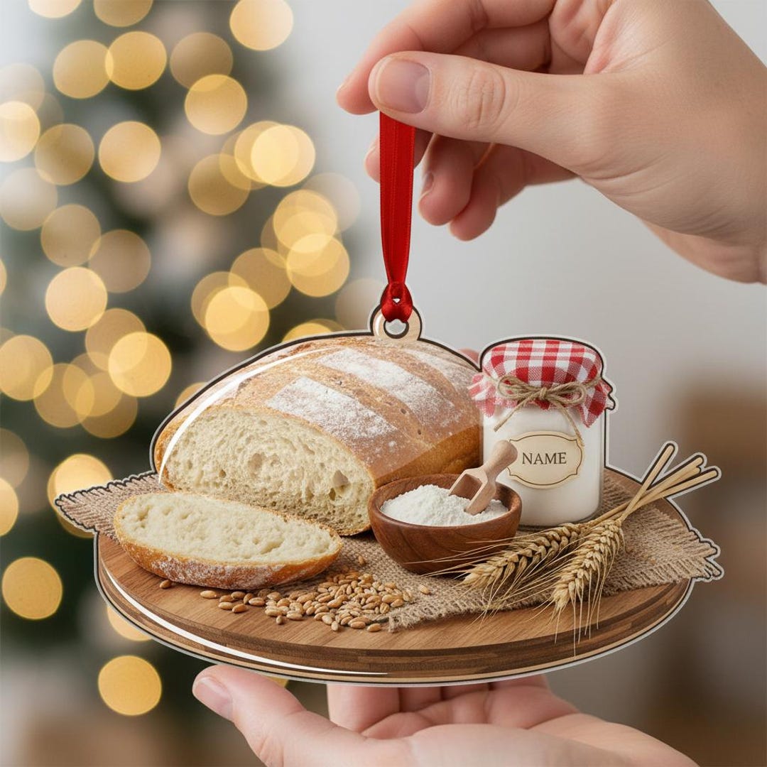 2D Flat Bread Loaf Ornament: Personalized Name, Baker-theme Kitchen ...