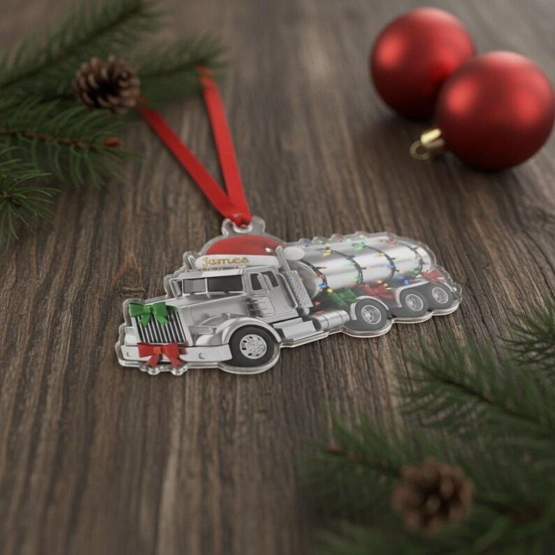 Personalized Tanker Truck 2D Flat Ornament: Santa Hat Vehicle With Name ...