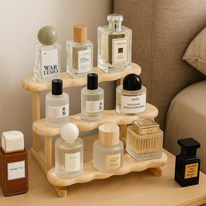 3-tier Wooden Display Shelf: Natural Wood Perfume & Figurine Organizer ...