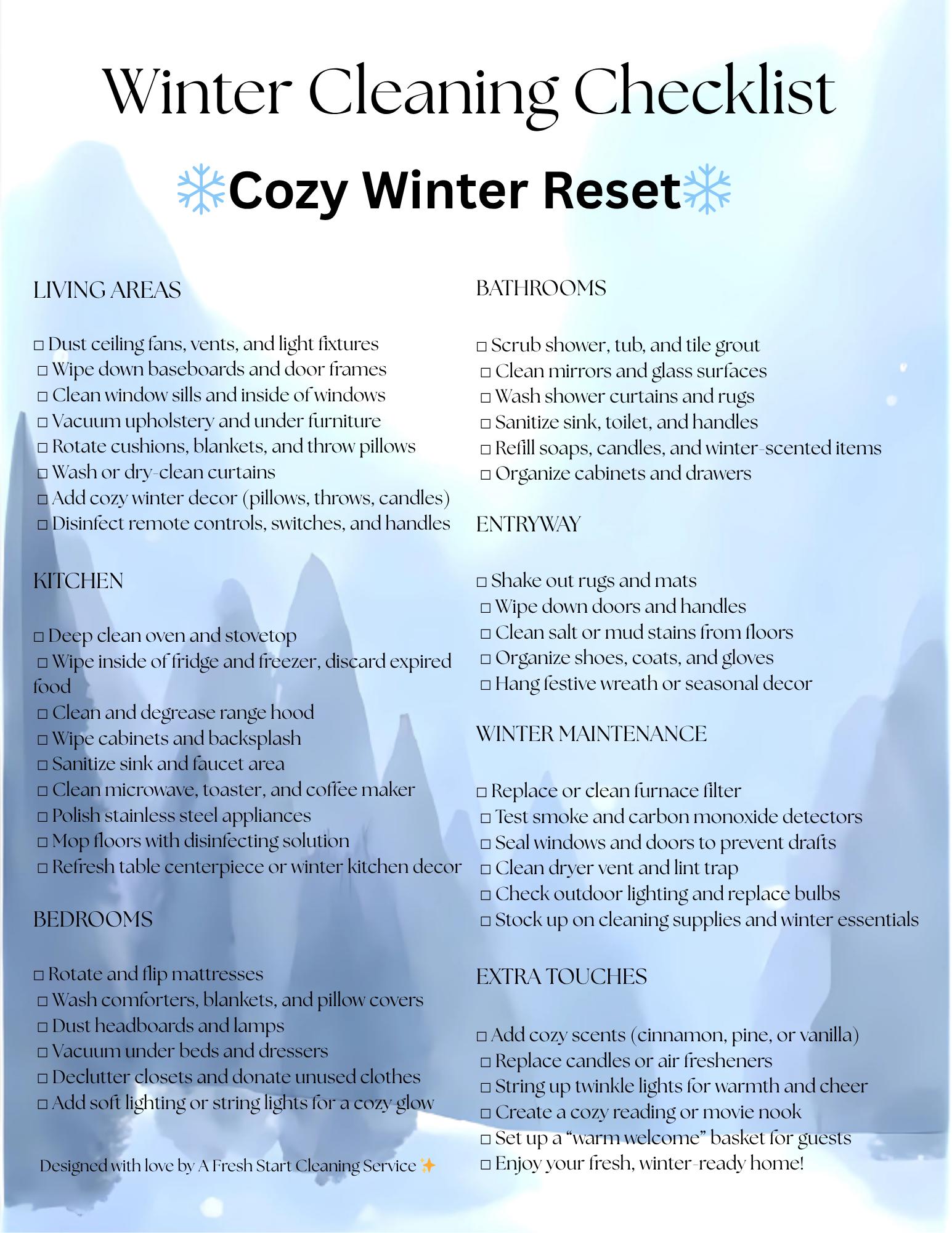 Winter Cleaning Checklist - Etsy