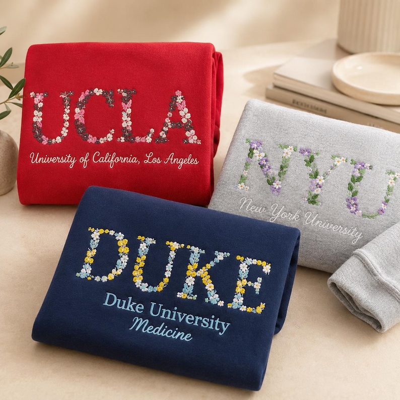 Custom Embroidered Floral College Letter Sweatshirt | College Spirit ...