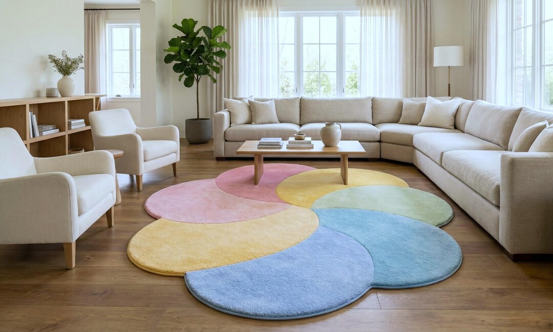 Colorful Abstract Round Rug | Pastel Overlapping Circles Area Carpet ...