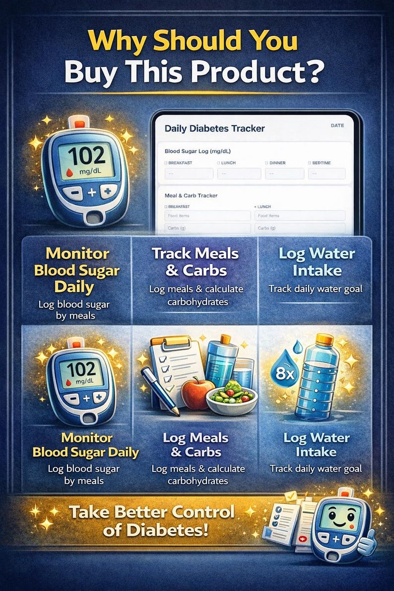 Diabetes Tracker Printable PDF | Blood Sugar Log, Glucose Monitoring ...