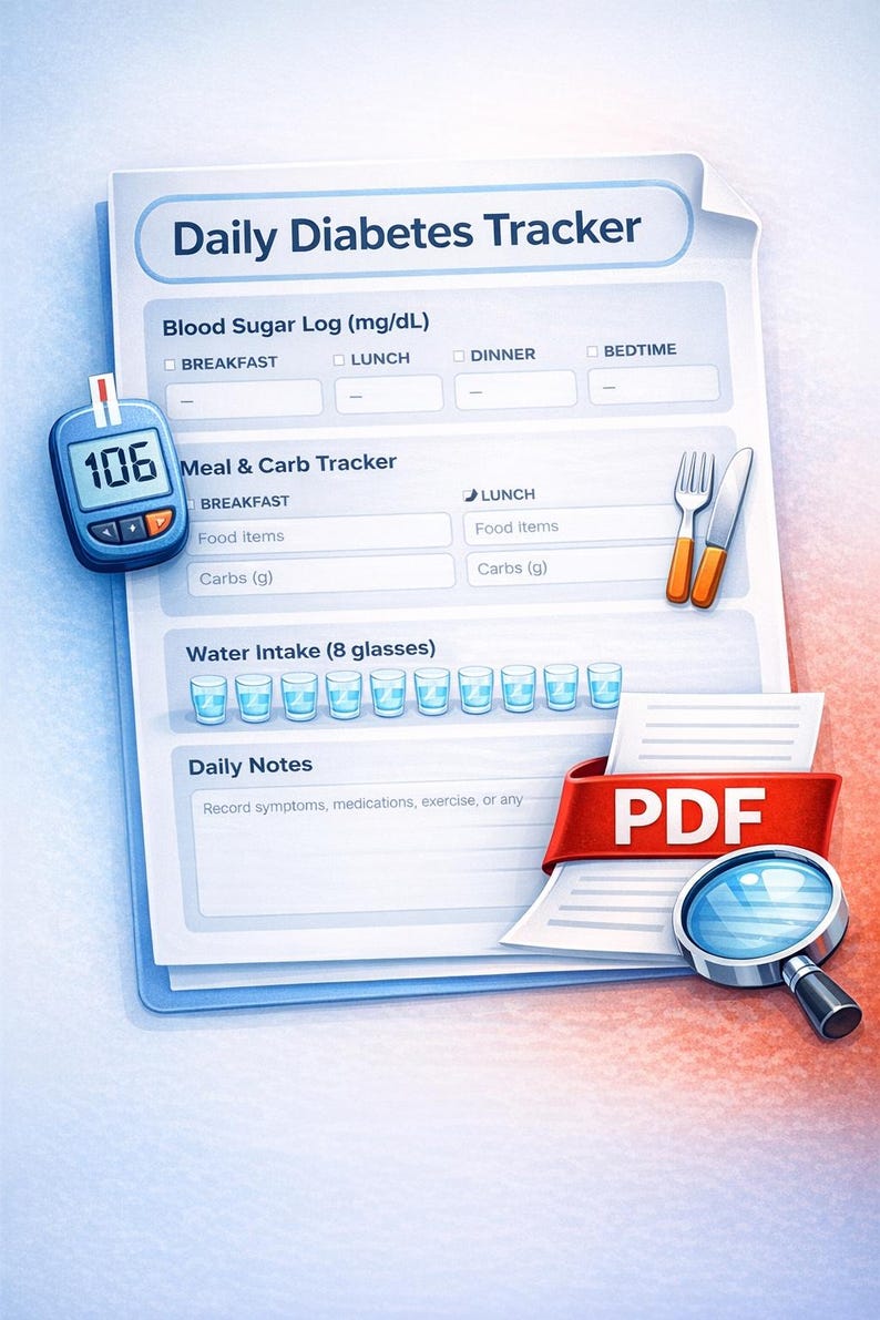 Diabetes Tracker Printable PDF | Blood Sugar Log, Glucose Monitoring ...