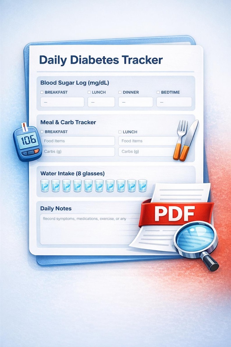 Diabetes Tracker Printable PDF | Blood Sugar Log, Glucose Monitoring ...