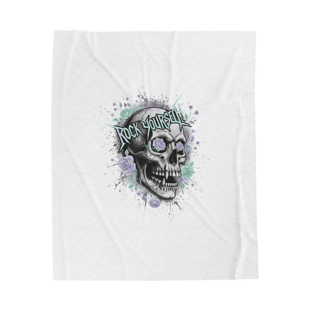 Rock Yourself Skull Velveteen Plush Blanket | Gothic Wellness Quote ...