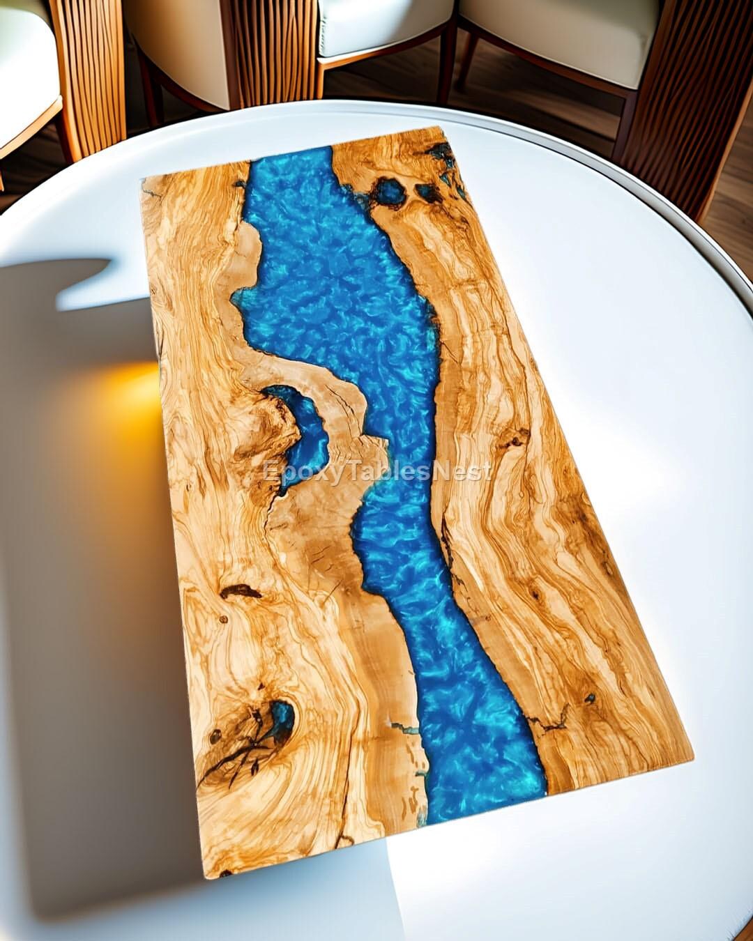 Handmade Live Edge Wood River Table, Blue Ocean Epoxy Resin - Etsy