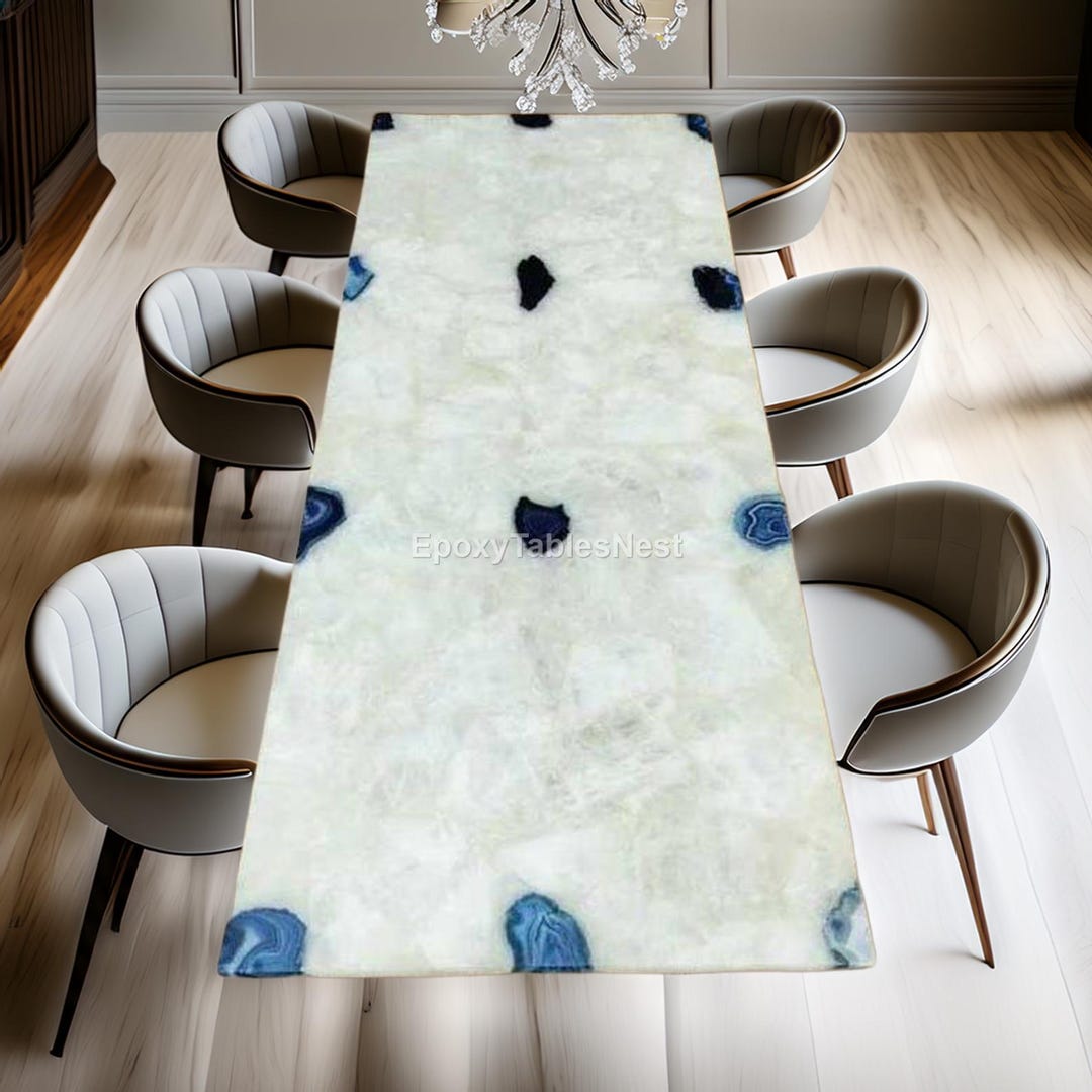 Blue & White Agate Console Table Top | Handmade Gemstone Slab - Etsy