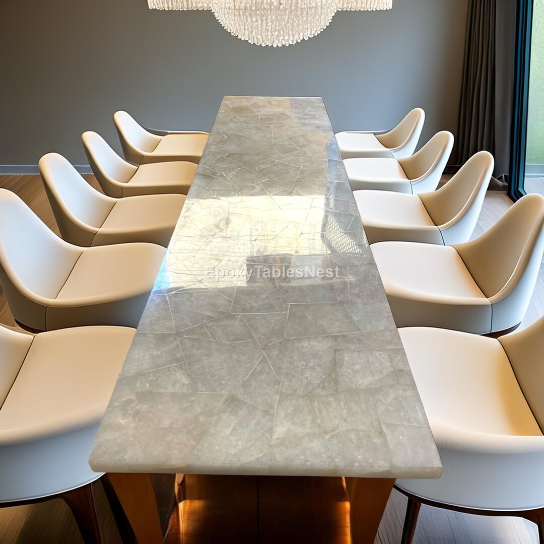 Handmade White Agate Dining Table Top | Natural Gemstone Furniture - Etsy