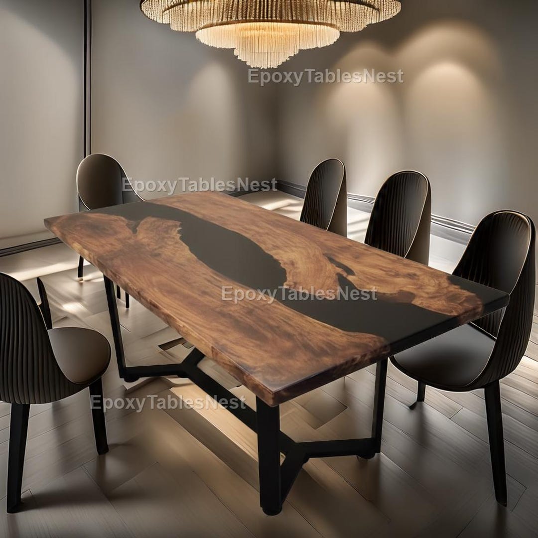 Black Epoxy River Live Edge Tabletop | Handcrafted Solid Wood & Resin ...