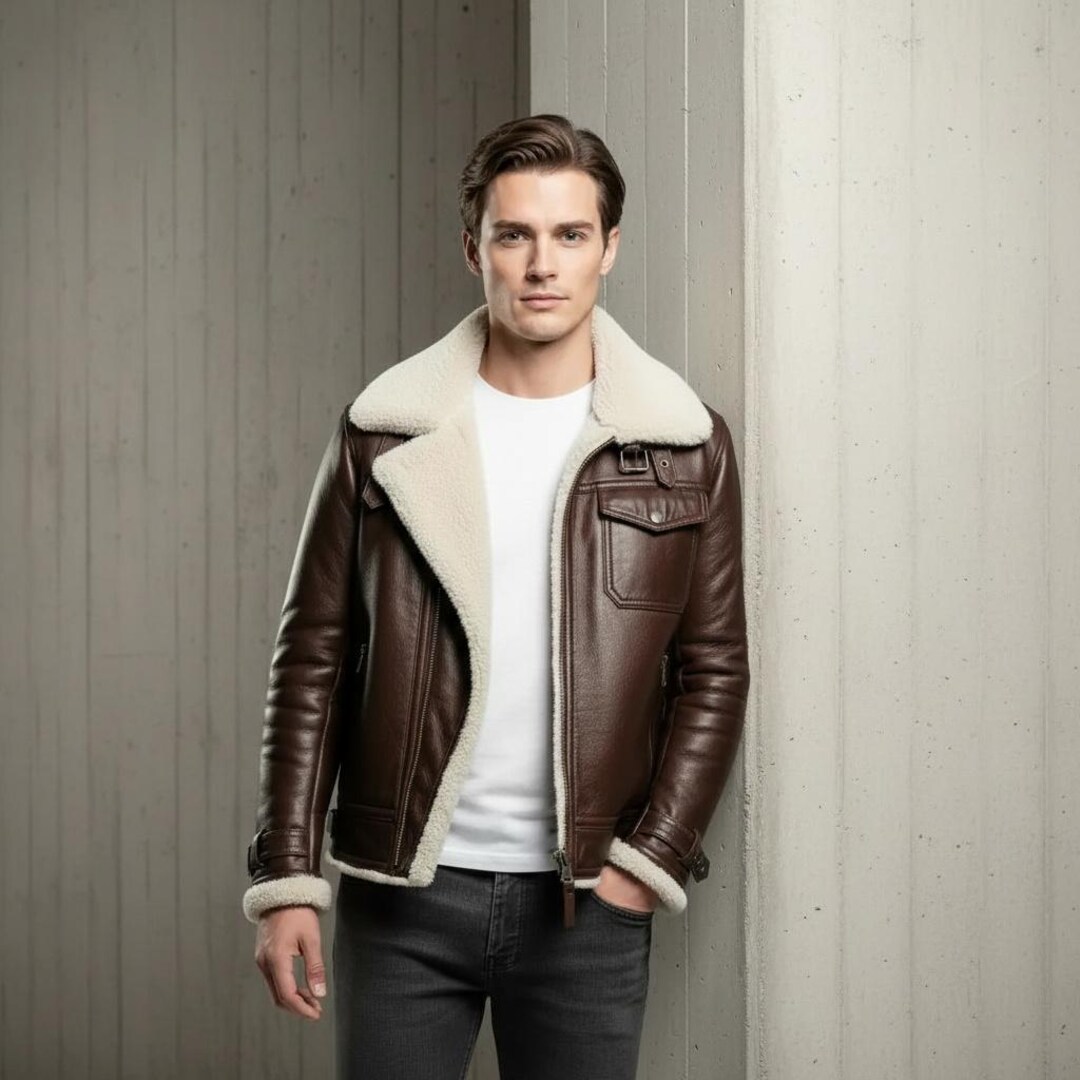Handmade Men’s Fuax Shearling Leather Jacket and Classic Fashion ...