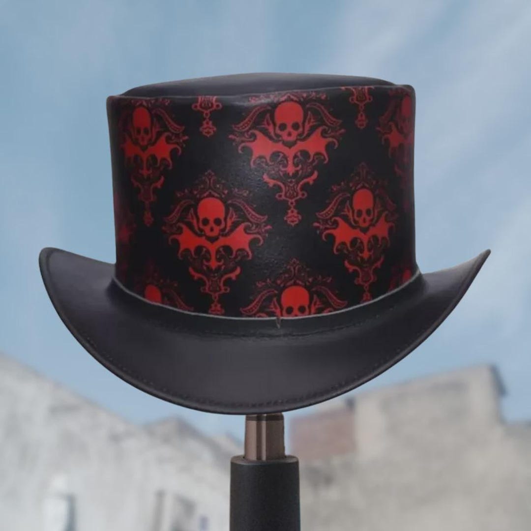Handmade Black Leather Skull Top Hat: Gothic Steampunk Festival Hat - Etsy