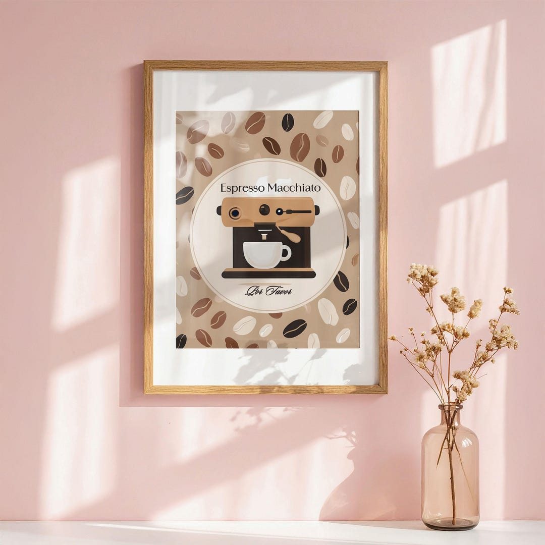 Espresso Macchiato Poster Digital Download, Coffee Bean Wall Art Beige ...