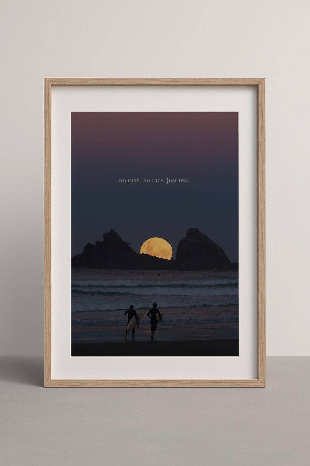 Full Moon Surf Scene Poster | Surfers at Moonrise Beach Wall Art - Etsy