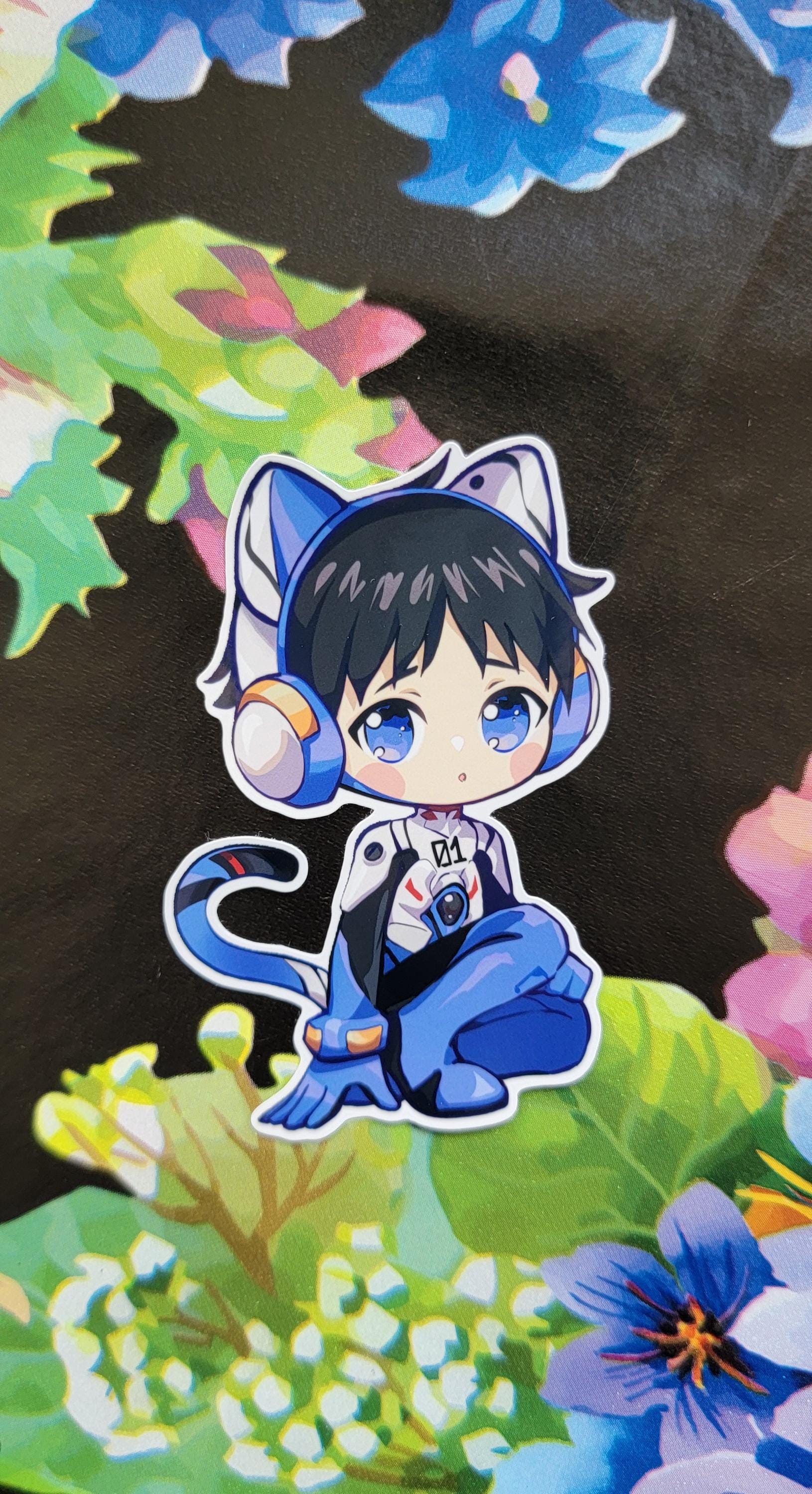 Neon Genesis Evangelion Chibi Cat Stickers - Shinji, Asuka, Rei, Kaworu ...