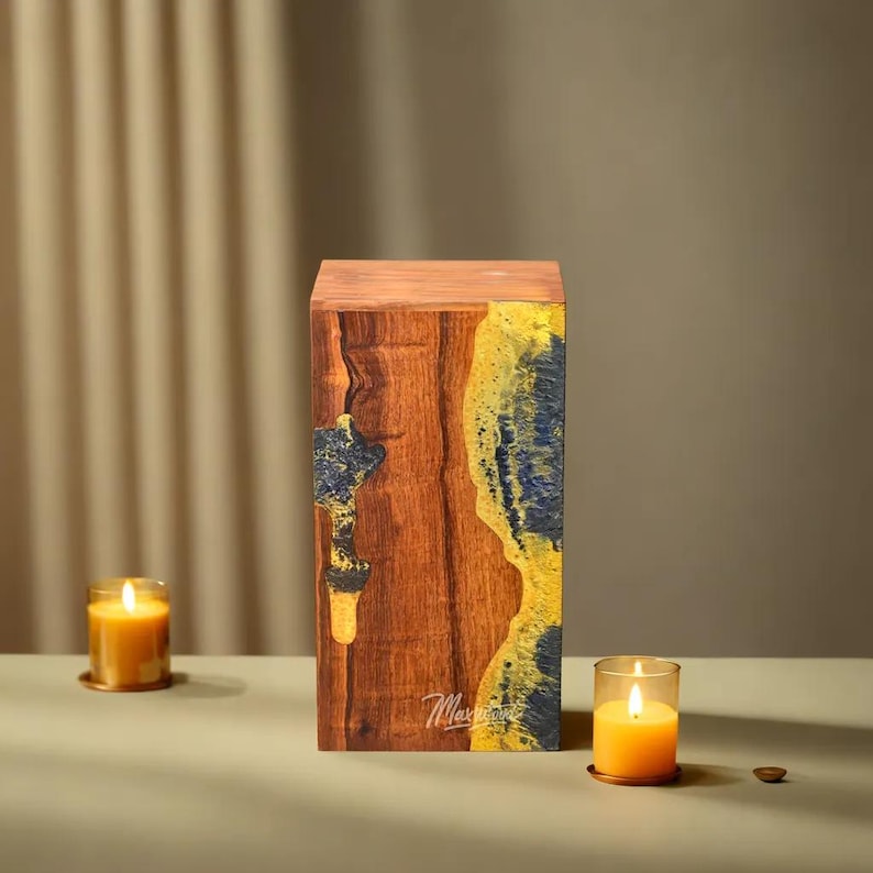 Wooden Resin Cremation Urn, Memorial Keepsake Box, Adult Funeral Urn ...