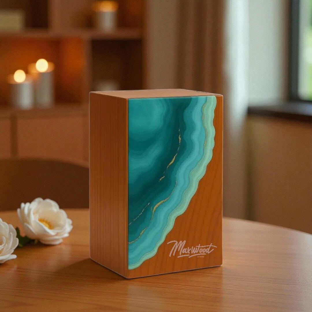 Handmade Rosewood Urn Box, Ocean Wave Resin Art, Memorial Keepsake - Etsy