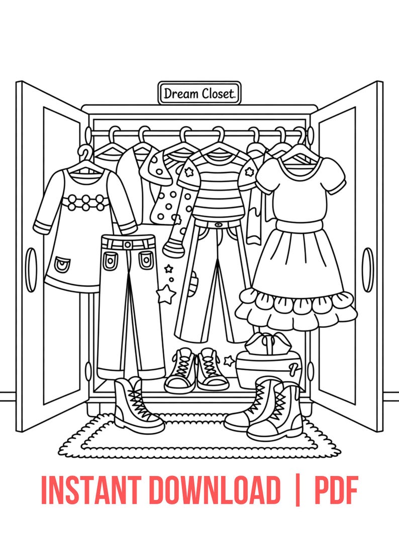 Fashion Wardrobe Coloring Book | Digital Download | Printable for Kids ...