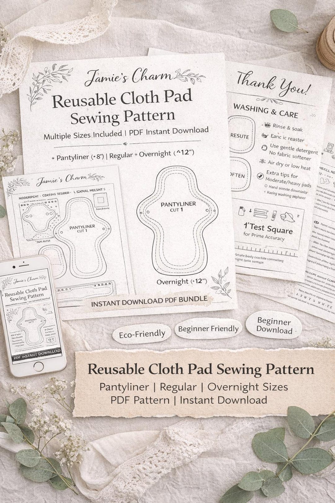 Reusable Cloth Pad Sewing Pattern Bundle PDF | Pantyliner Regular ...