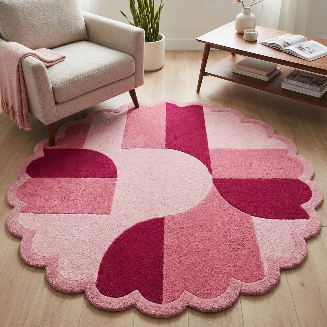 Pink Flower Shaped Rug, Scalloped Area Rug, Cute Aesthetic Rug for ...