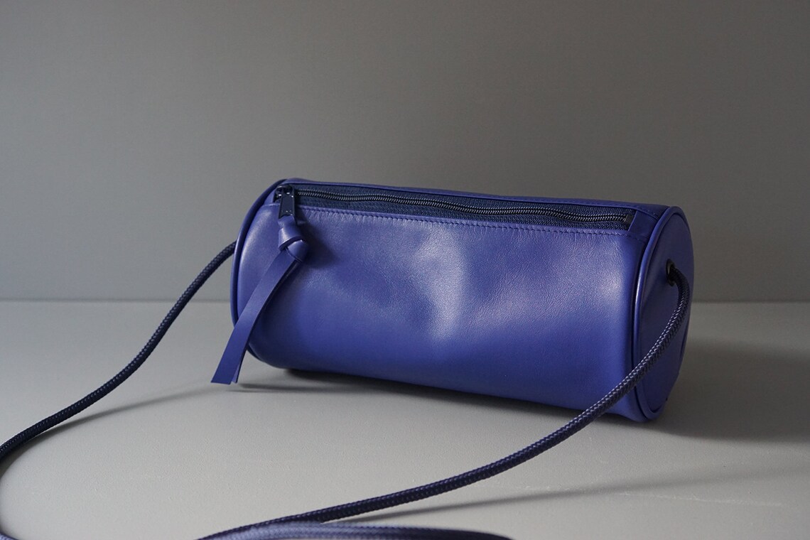 CYLINDER bag deep blue leather | Etsy