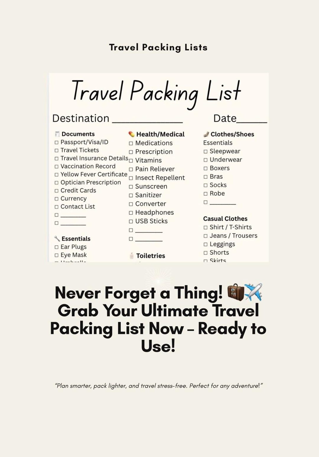 Backpacking Checklist: Printable Travel Planner PDF (digital Download) - Etsy