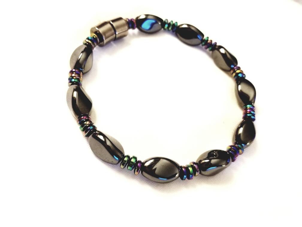 Magnetic Bracelet Holistic Pain Therapy Black and Rainbow Custom Sized ...