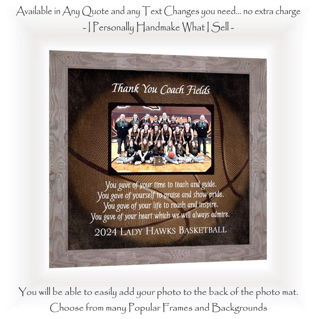 Custom Basketball Coach Team Photo Frame - End of Season Thank You Gift ...