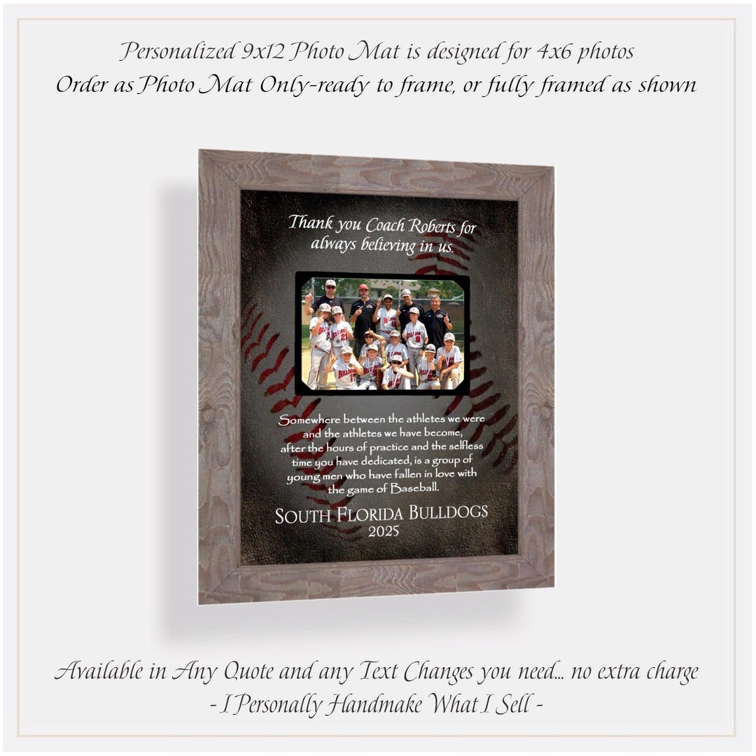 Coach Thank You Frame: Custom Youth Baseball Team (9x12 Photo Mat) - Etsy