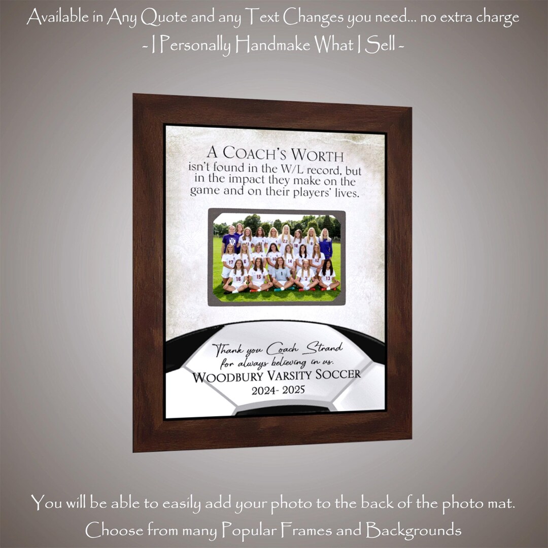 Personalized SOCCER Coach Gift Photo Picture Frame Any Sport Any Quote ...
