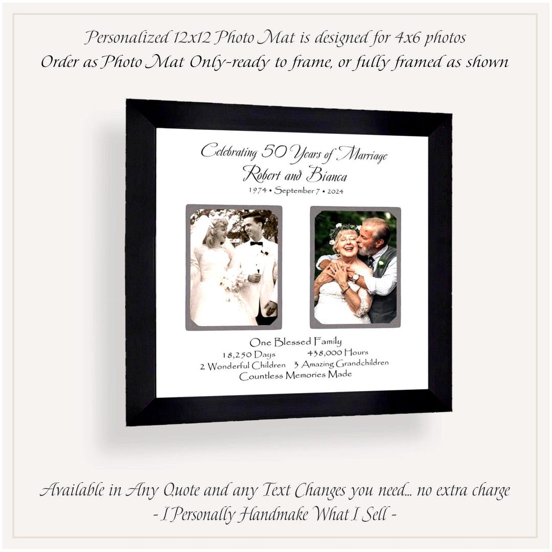 Elegant Personalized Golden Wedding Anniversary Photo Frame for Parents - 50th Anniversary Gift ...