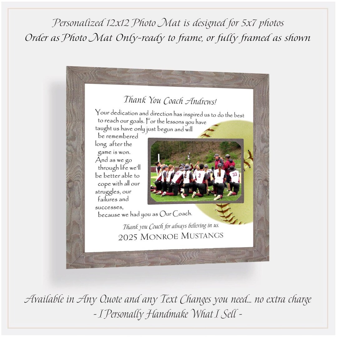 Personalized Softball Team Photo Frame for Coach, Gift for Softball ...