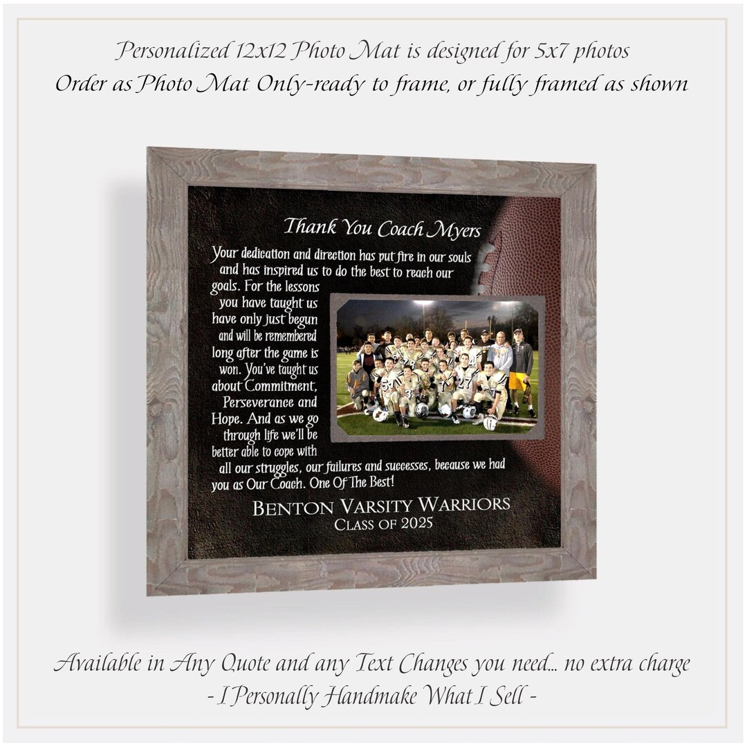 Custom Team Photo Frame for Football Coach, End of Season Gift ...