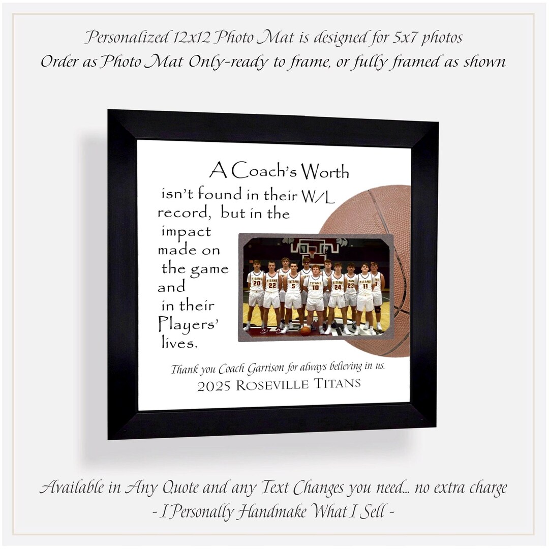 Personalized Team Photo Frame: Basketball Coach, Any Sport, 12x12 - Etsy