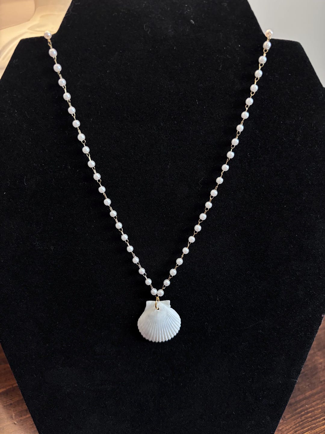 White Scallop Shell Necklace - Real Seashell on Pearl Chain - Handmade ...