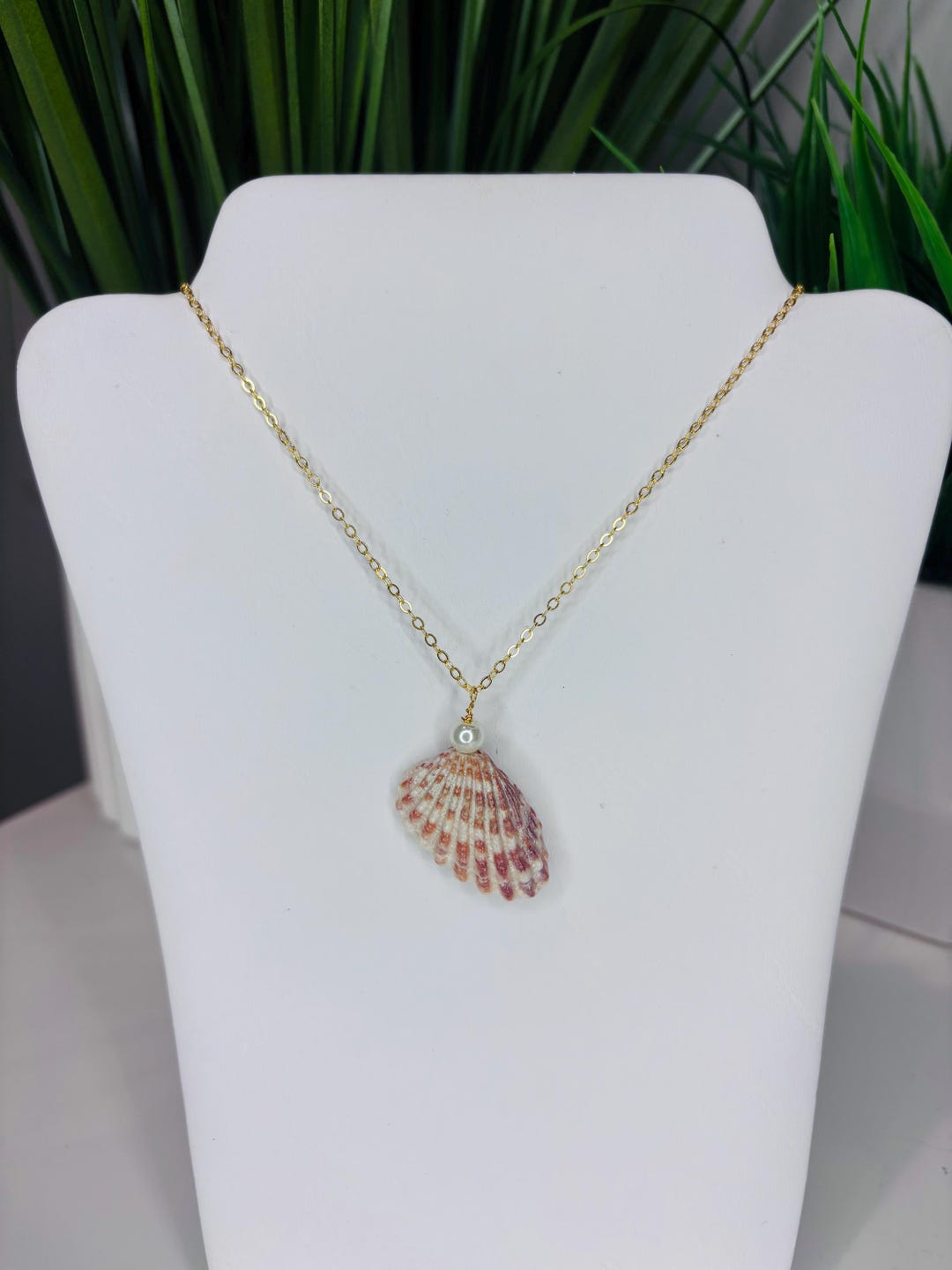Pink Calico Shell Necklace - Real Seashell on Gold Chain - Handmade ...