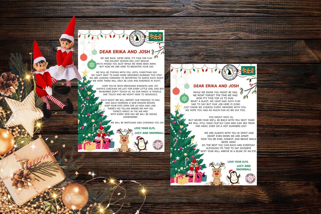 Elf Hello & Goodbye Letters, Boy and Girl, Not Original Elfs - Etsy