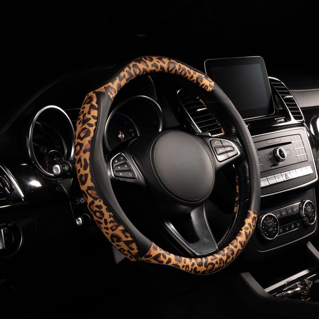 Leopard Print Pu Leather Steering Wheel Cover 14 5 15 Inch Etsy