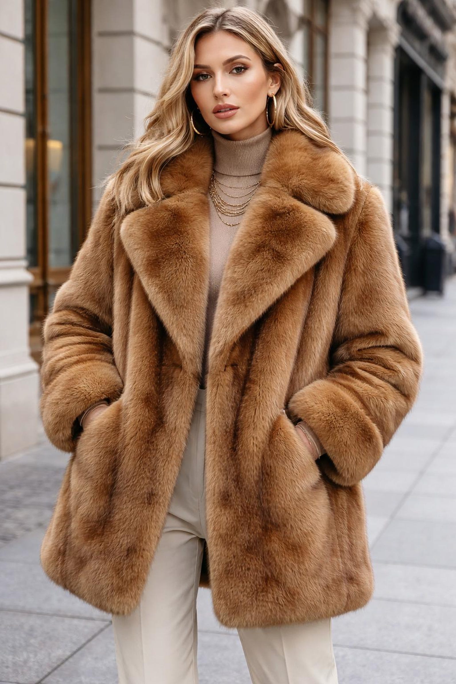 Real Mink Fur Coat | Elegant Golden Brown Winter Outerwear - Etsy