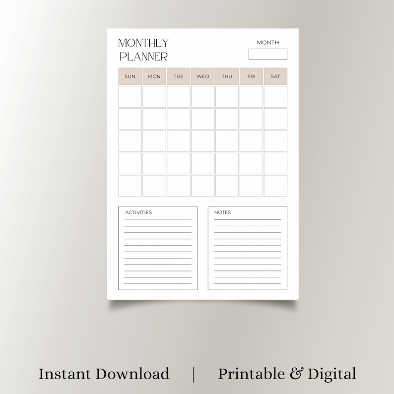 Minimalist Monthly Planner Printable: Undated To-do List (digital ...
