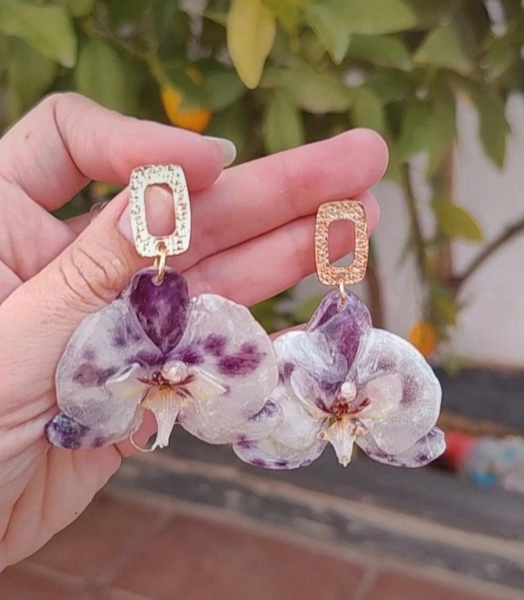 Real Orchid Earrings in Resin. Dried Real Flower. Handmade. Lightweight ...