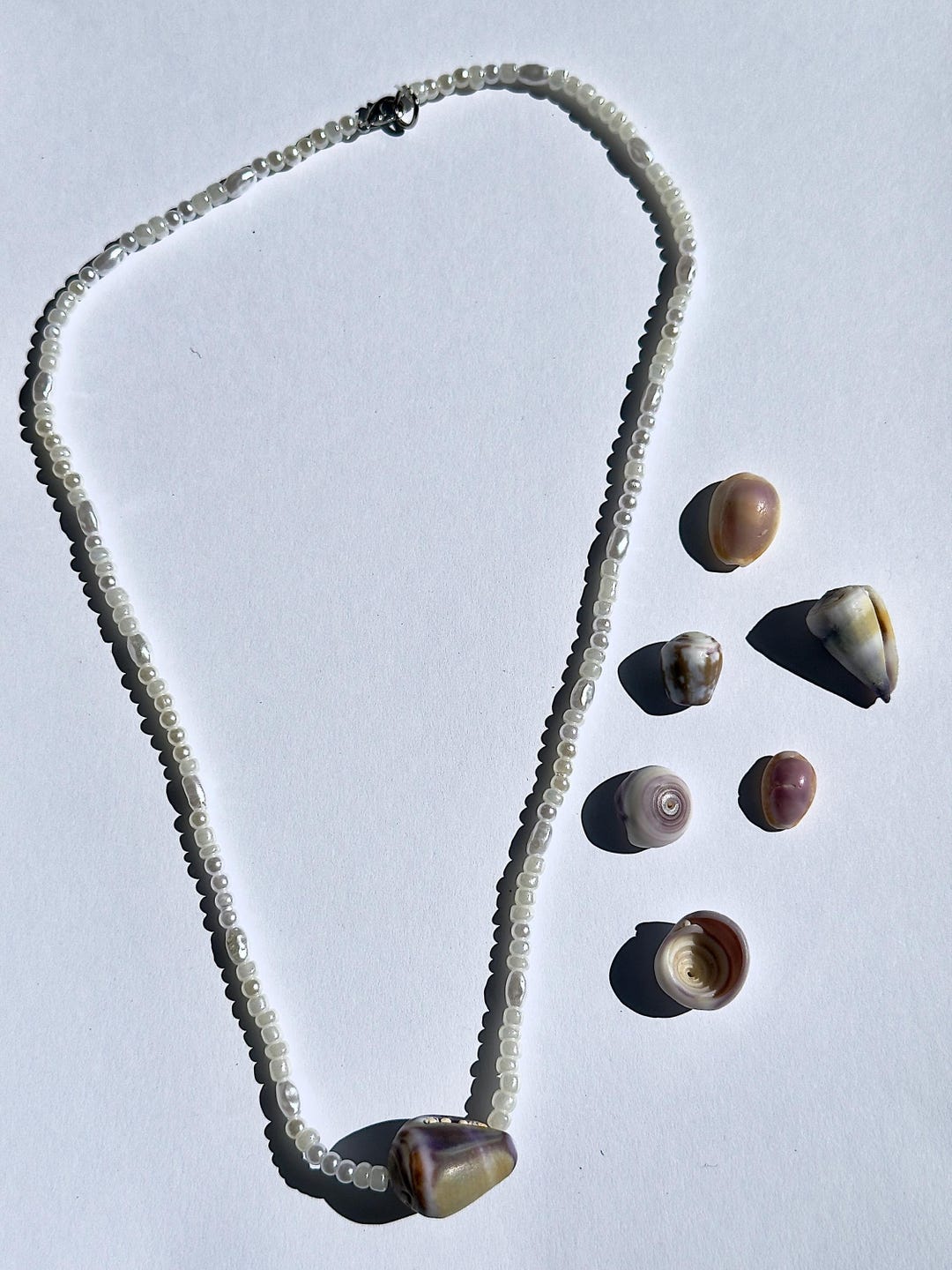Hawaiian Golden-yellow Cone Shell Necklace, Handmade With Pearl Beading ...