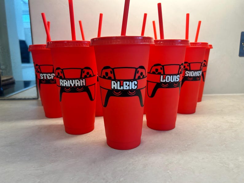 Personalised Kids Gaming Cold Cup With Lid & Straw, Birthday Party ...